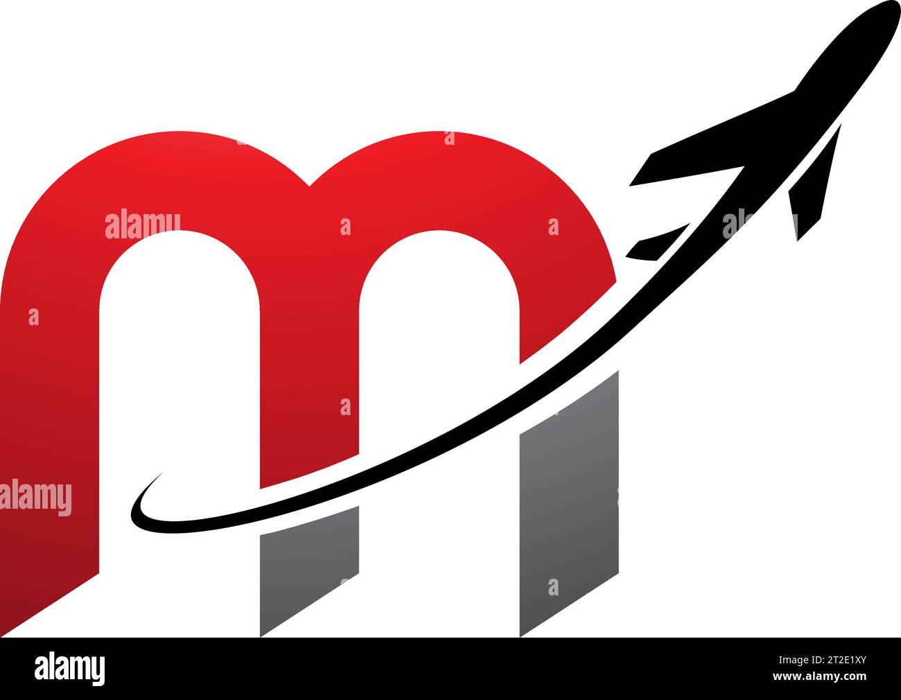 Red and Black Lowercase Letter M Icon with an Airplane on a White ...
