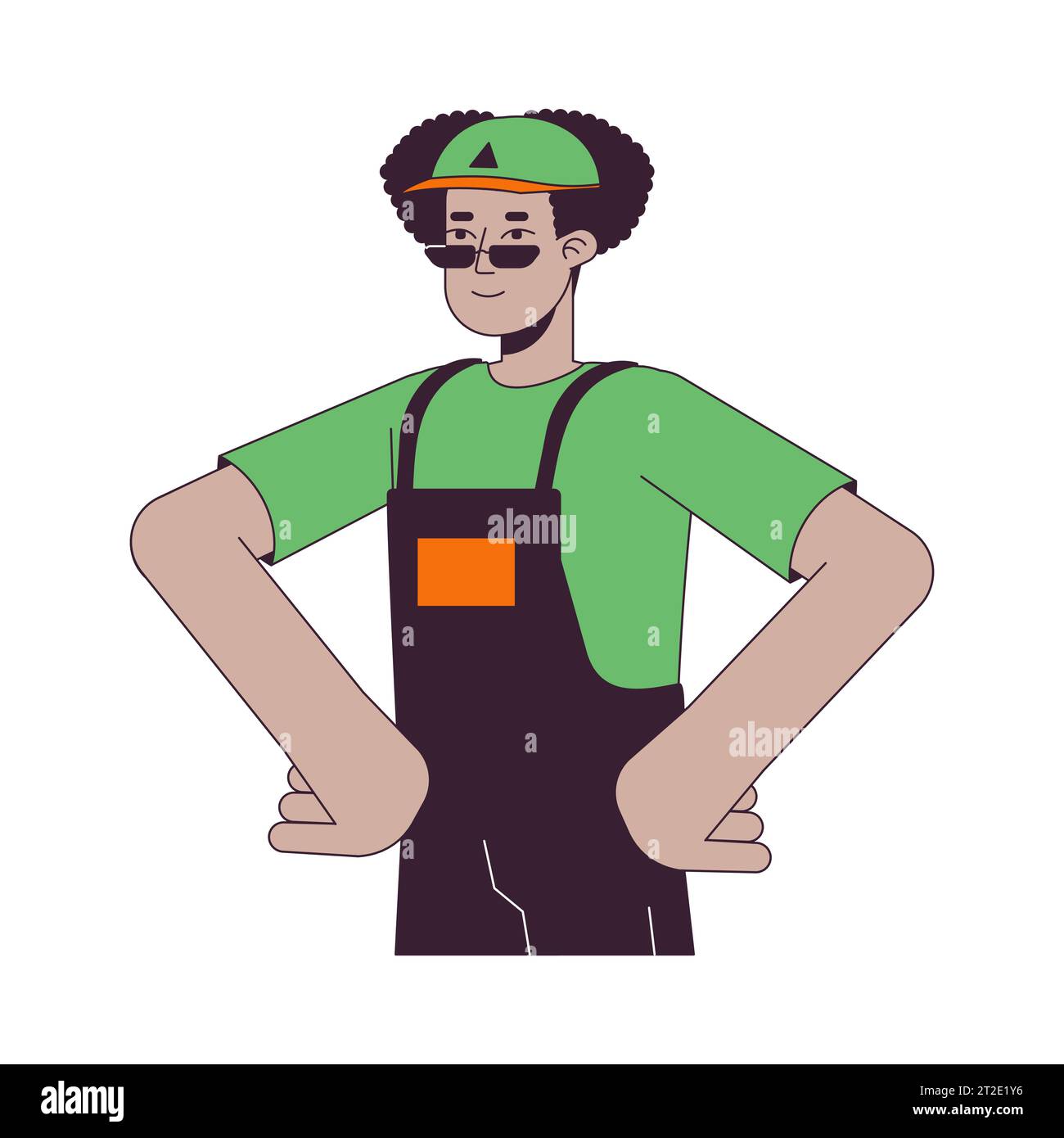 Latino male professional mover hands on hips 2D linear cartoon ...