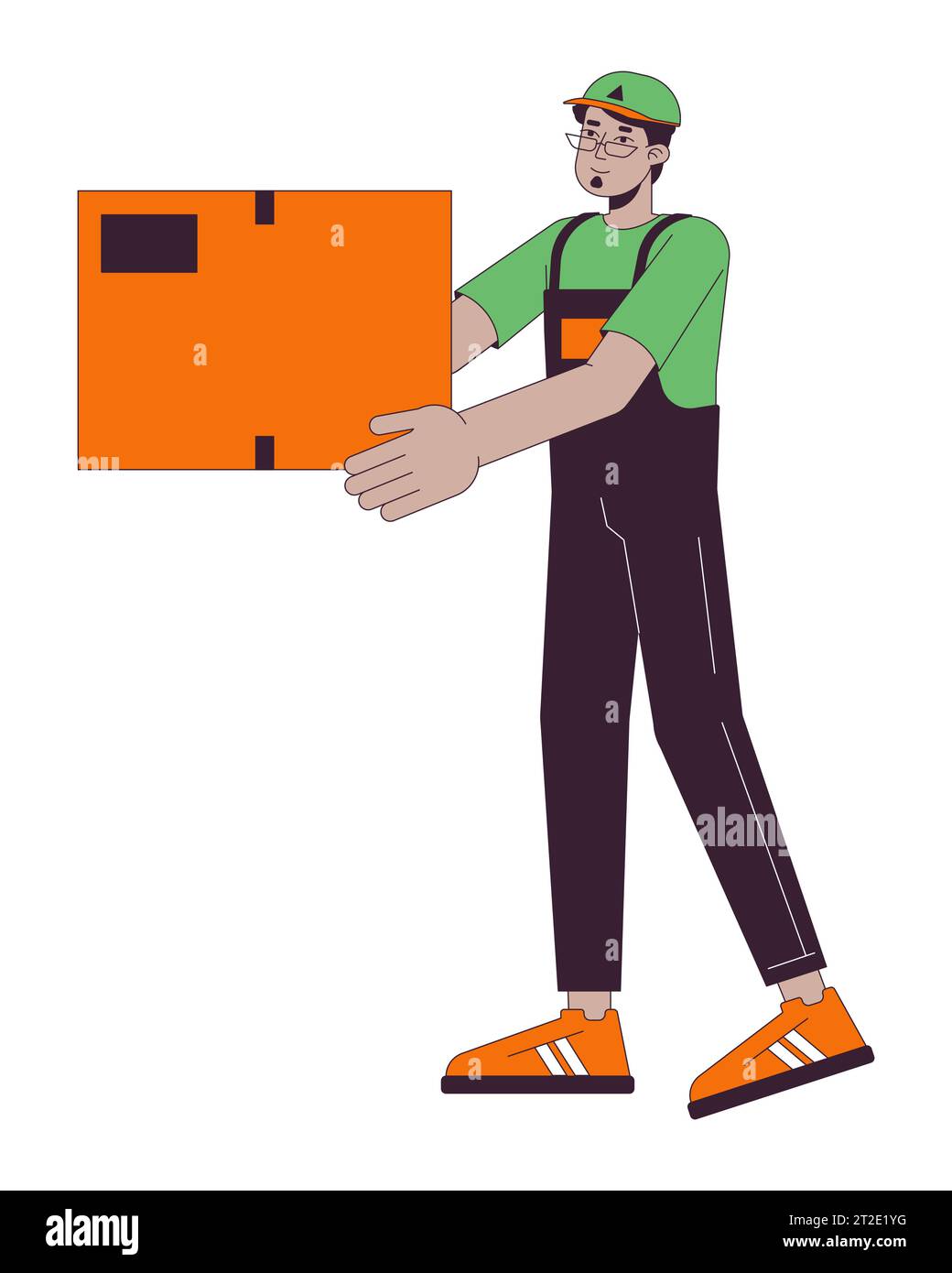 Middle eastern adult male courier carrying parcel 2D linear cartoon ...