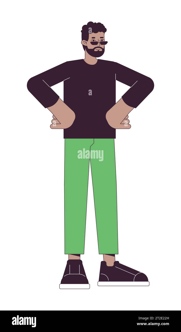 African American Man Confident Hands On Hips 2d Linear Cartoon