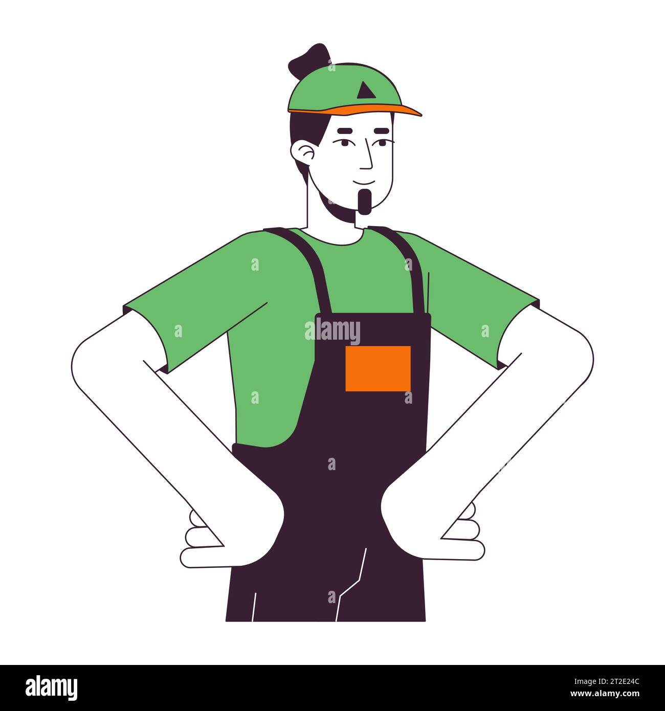 Caucasian male warehouse worker hands on hips 2D linear cartoon ...