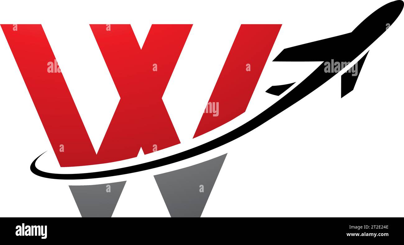 Red and Black Lowercase Letter W Icon with an Airplane on a White ...