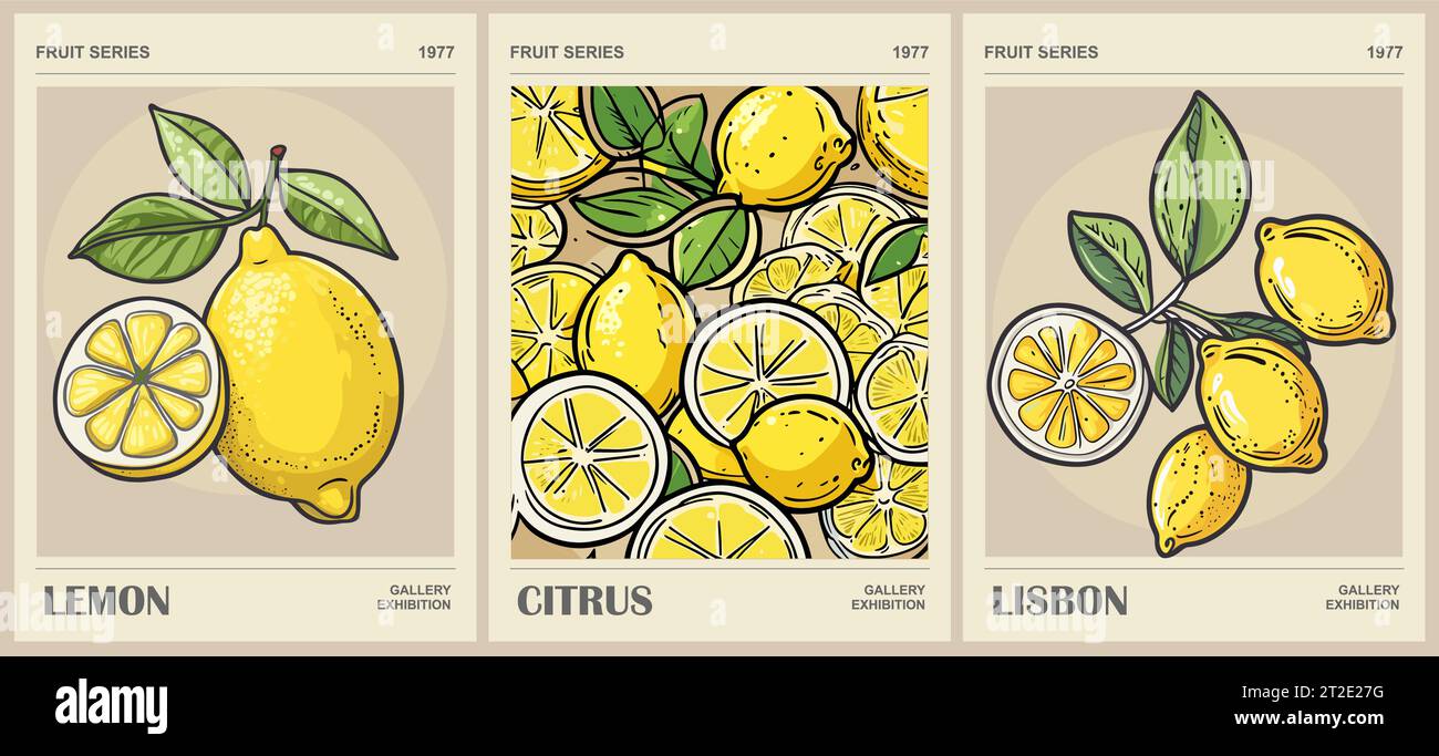Set of abstract Fruit Market Lemon retro posters Stock Vector Image ...