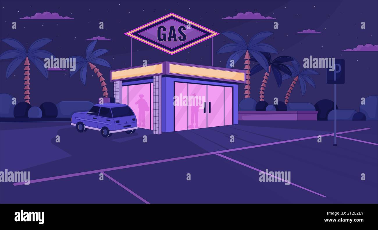 Silhouettes At Gas Station Nighttime Lofi Wallpaper Stock Vector Image And Art Alamy