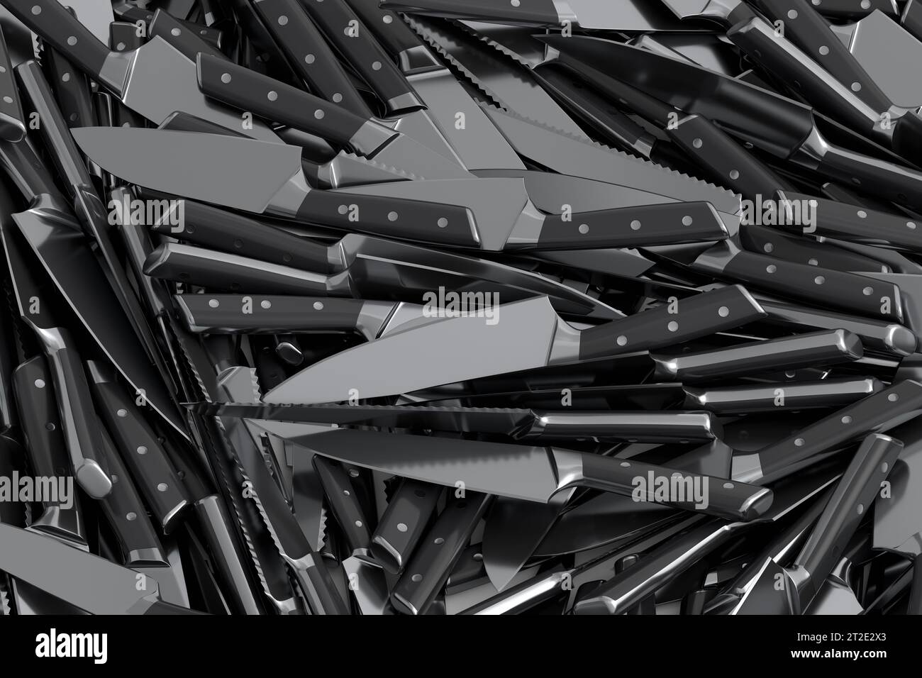 Pile of chef's kitchen knives on black background Stock Photo - Alamy