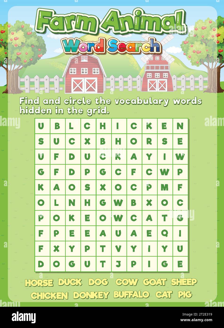 A fun and educational game template featuring a farm animals theme ...