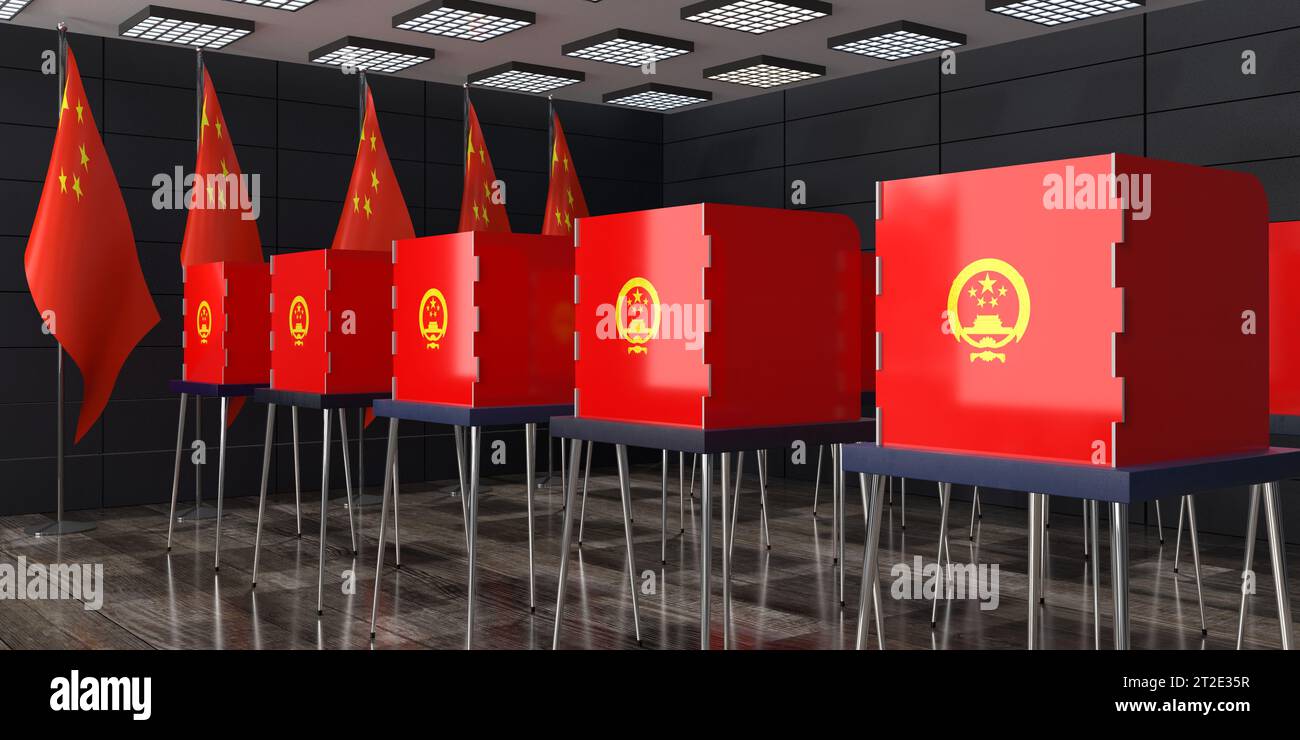 China - polling station and voting booths with coat of arms - election ...