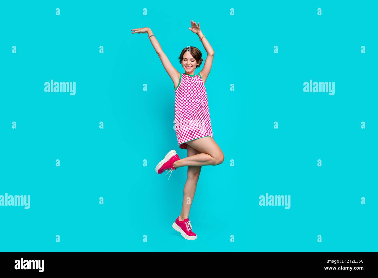 Full length photo of cheerful optimistic girl wear nice clothes ...