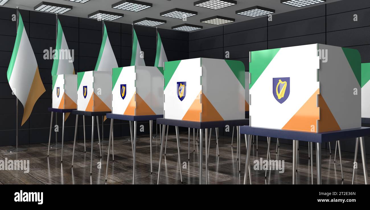 Ireland - polling station and voting booths with coat of arms ...