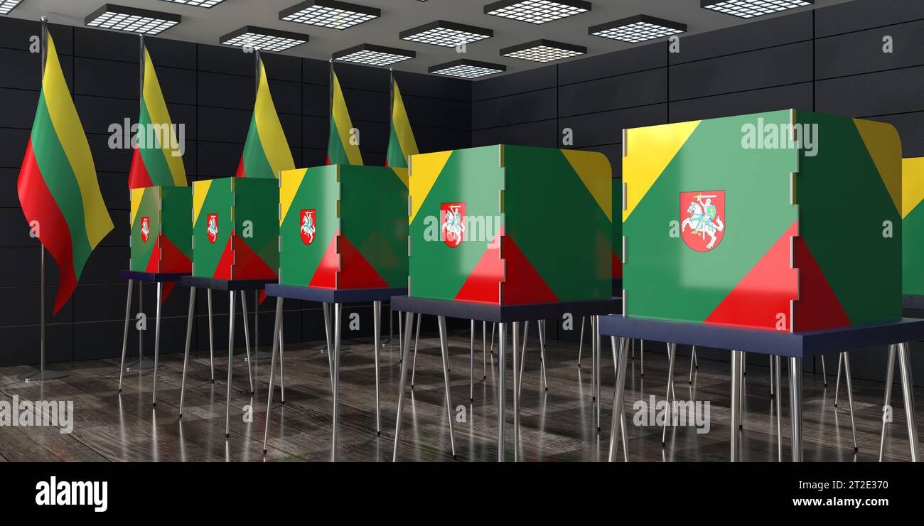 Lithuania - polling station and voting booths with coat of arms ...