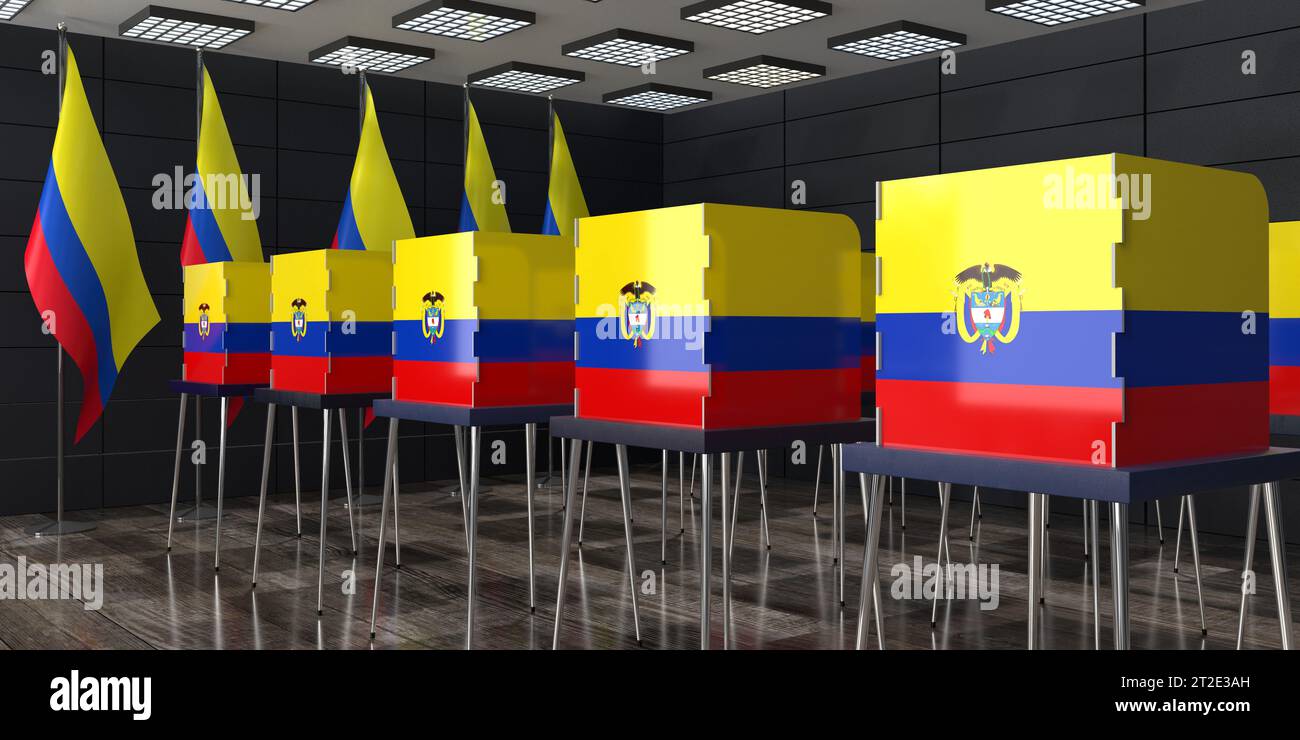 Colombia - polling station and voting booths with coat of arms ...