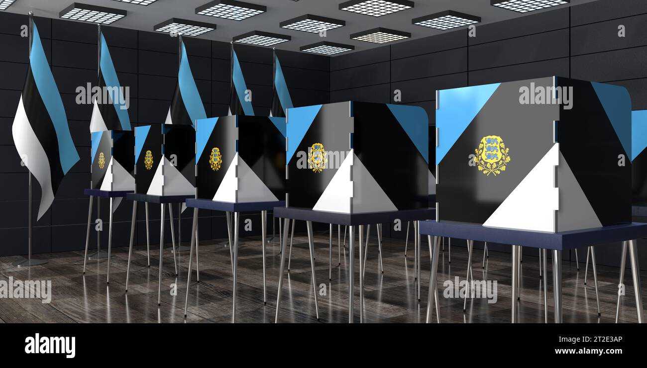 Estonia - polling station and voting booths with coat of arms ...