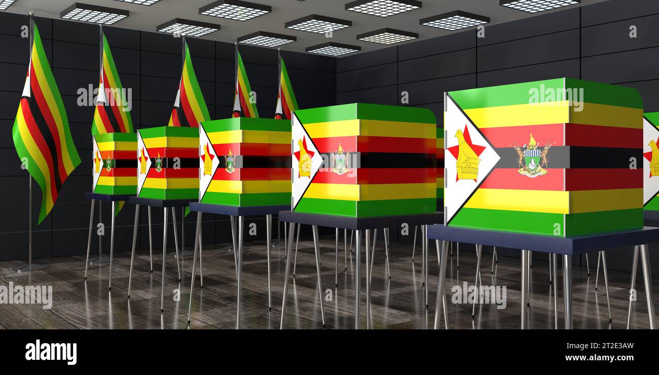 Zimbabwe - polling station and voting booths with coat of arms ...