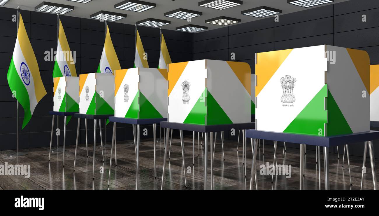 India - polling station and voting booths with coat of arms - election ...