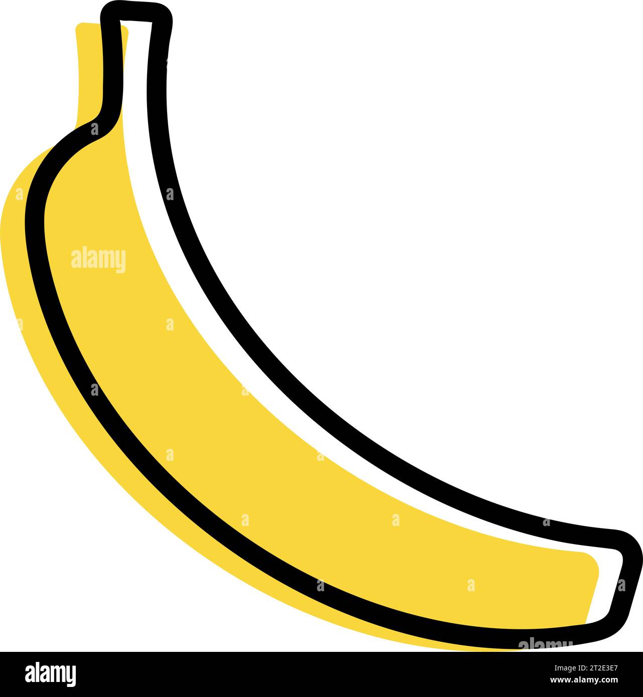 Banana icon on white background. Vector illustration. Hand-drawn detailed fresh banana in yellow ...