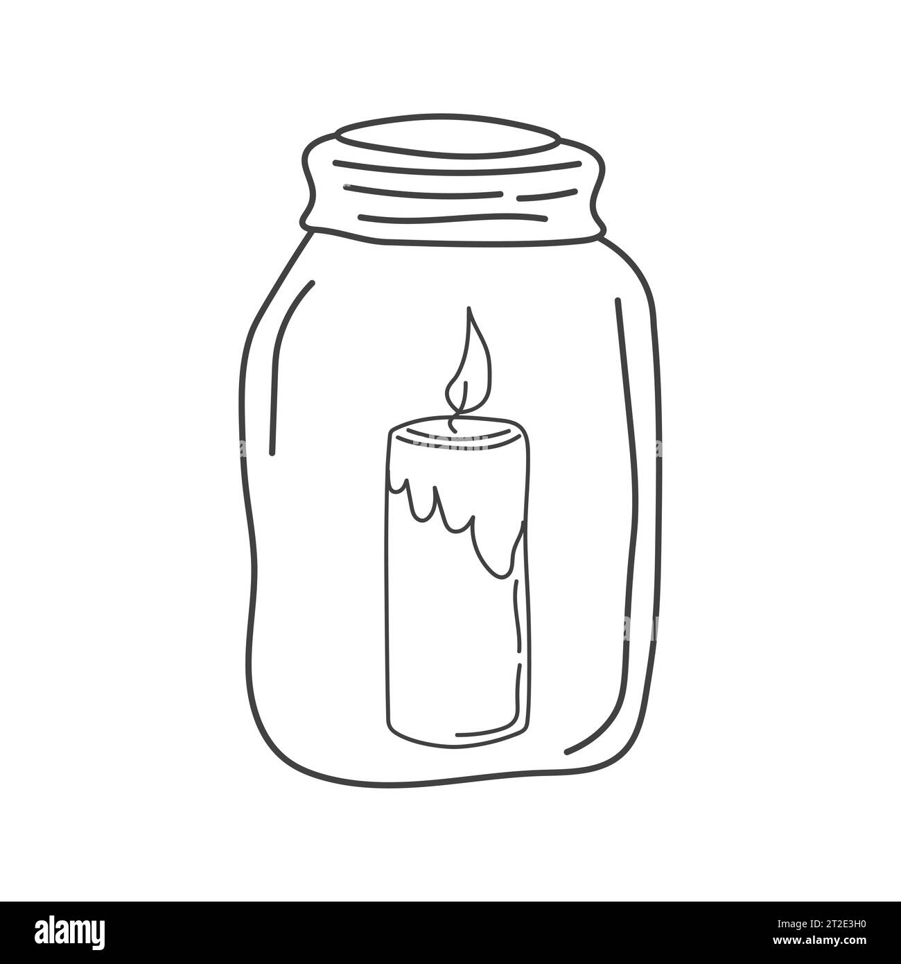 Burning aroma candle in a jar isolated on white background. Vector hand ...