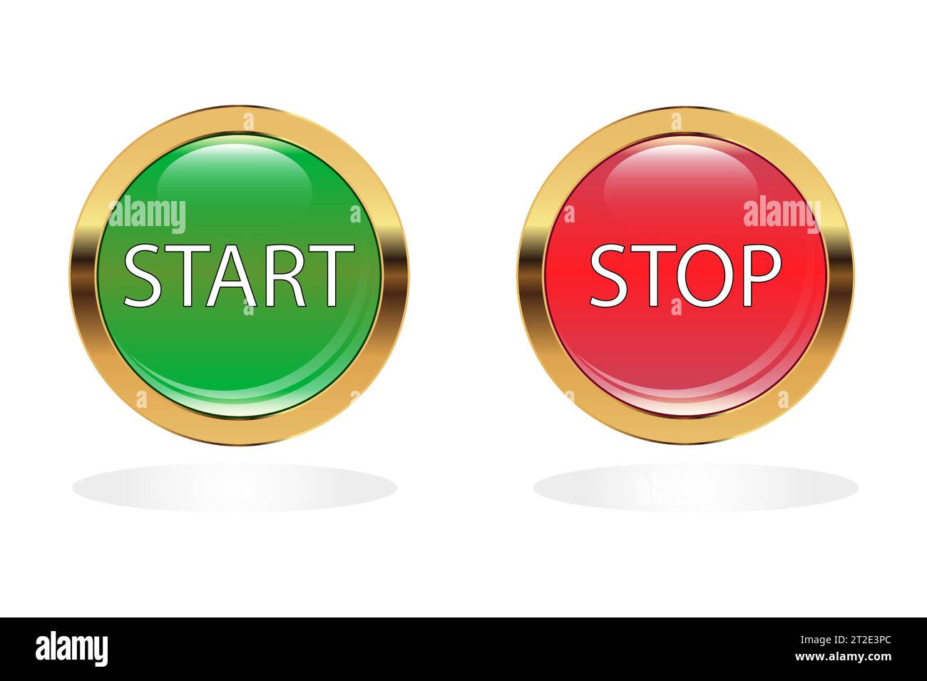 Buttons stop and start. Glass round web elements with gold frame ...