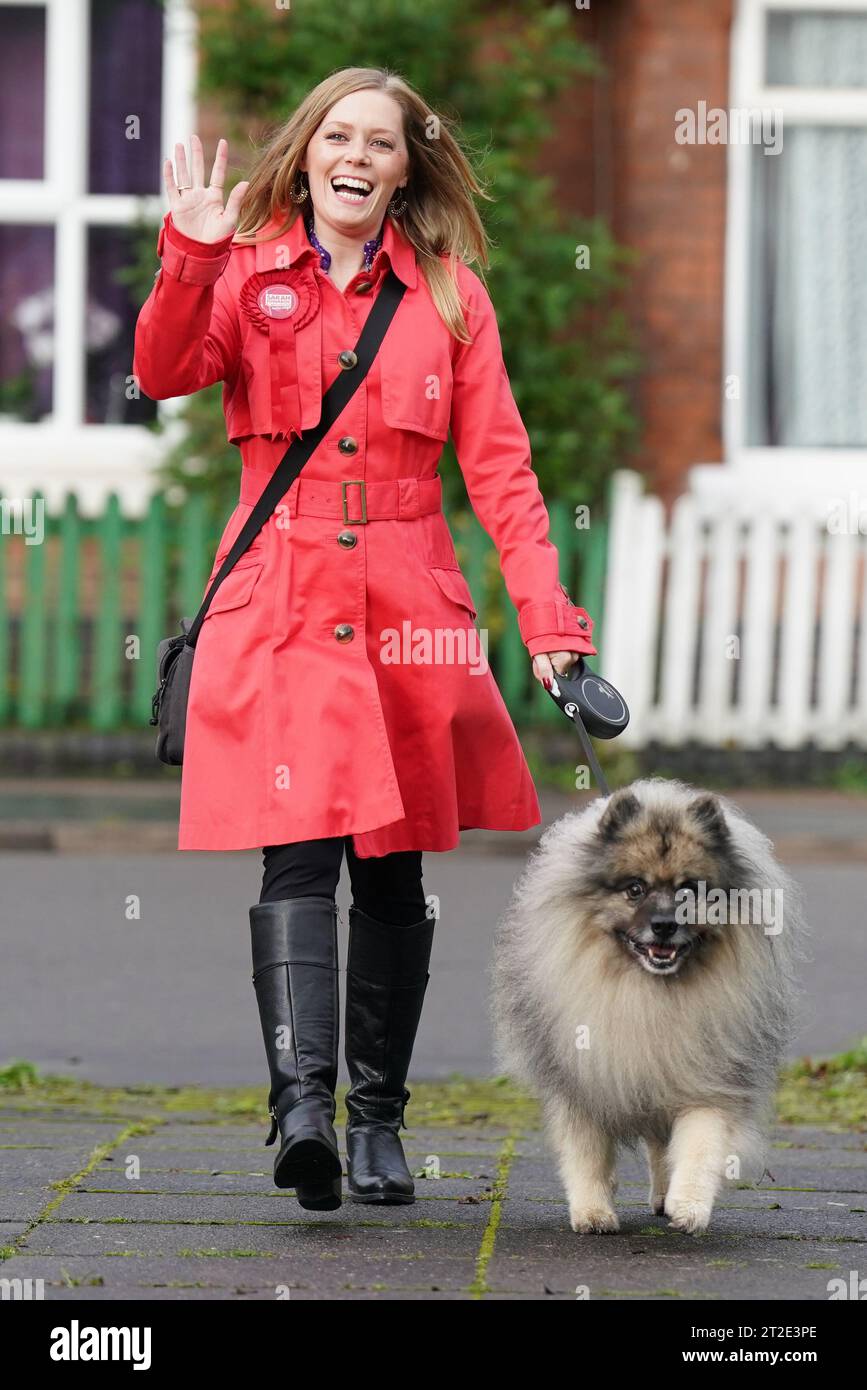 Labour candidate Sarah Edwards arrives with her dog Poykee at St John ...