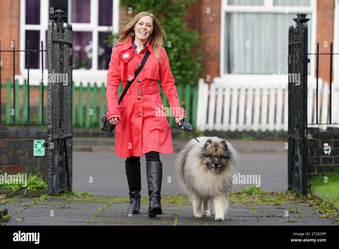 Labour candidate Sarah Edwards arrives with her dog Poykee at St John ...