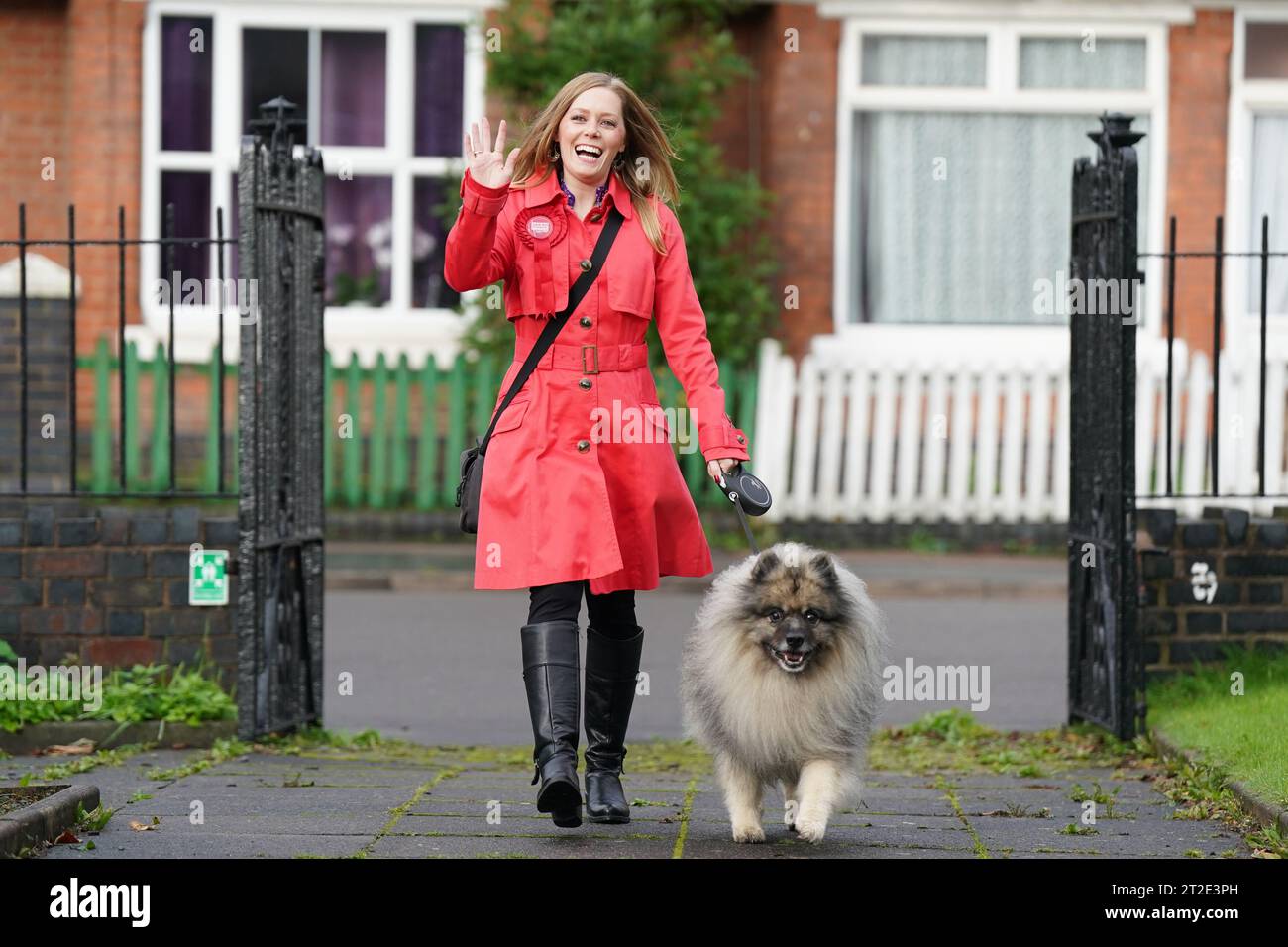 Labour candidate Sarah Edwards arrives with her dog Poykee at St John ...