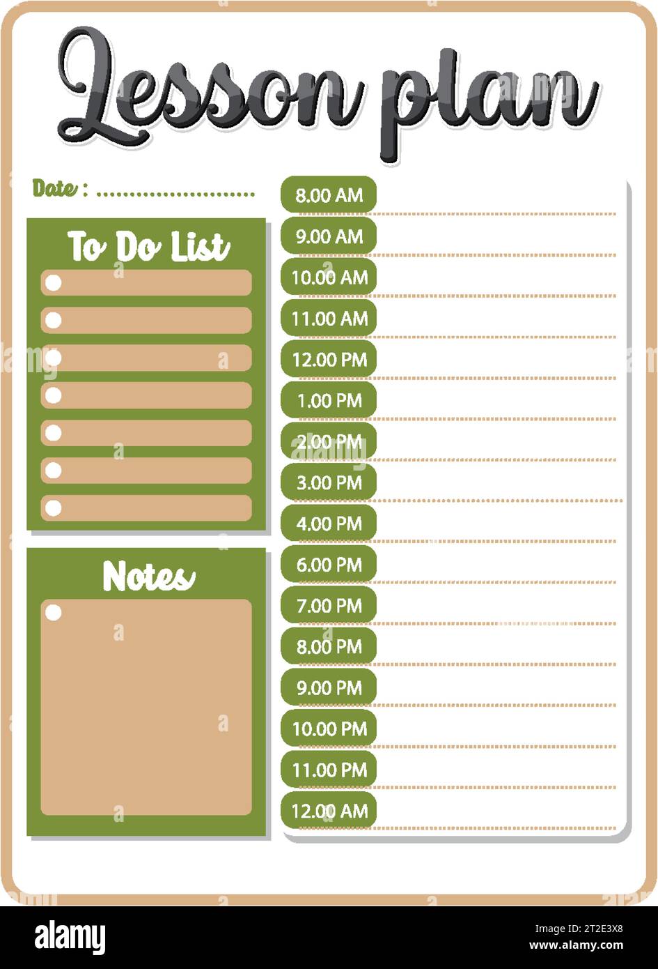 A vector cartoon illustration of a lesson plan schedule divided by hour ...