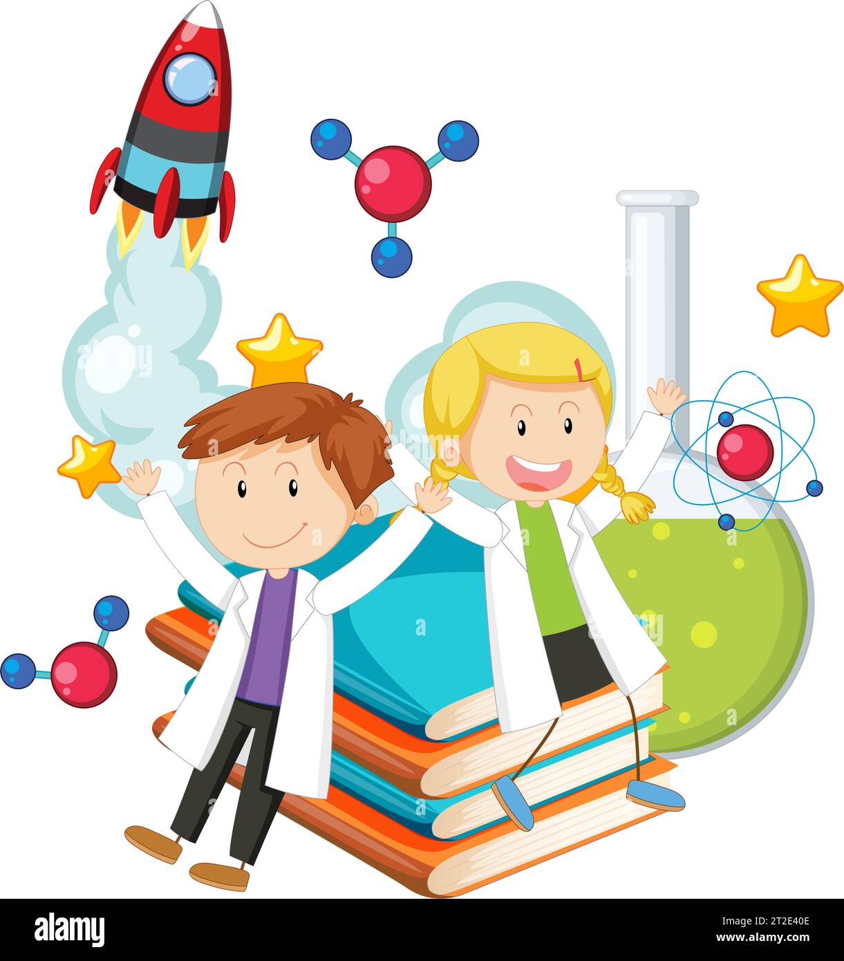 Adorable cartoon scientist wearing a gown with science elements Stock ...