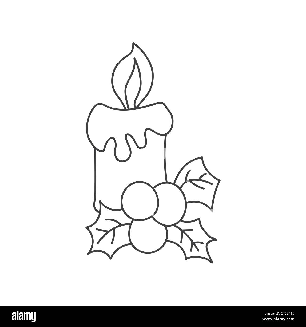 Christmas burning candles decorated with holly leaves. Cartoon ...