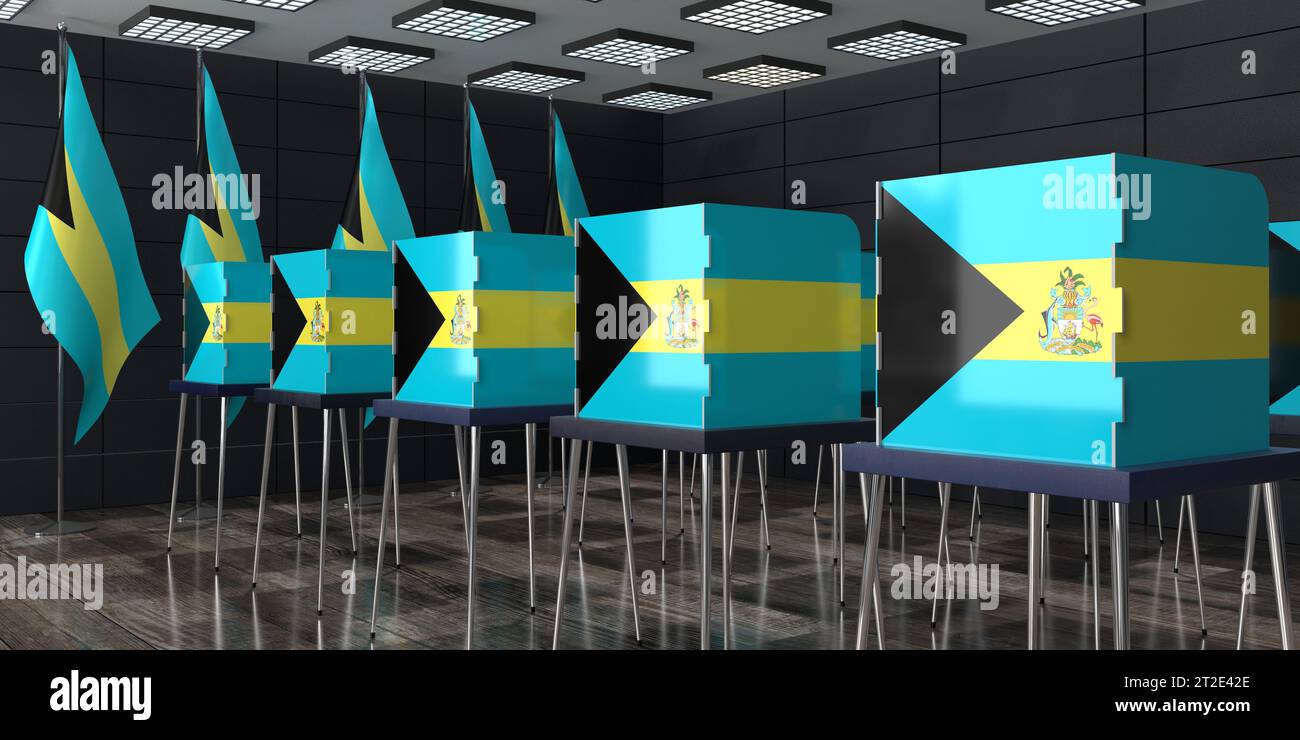 Bahamas - polling station and voting booths with coat of arms ...