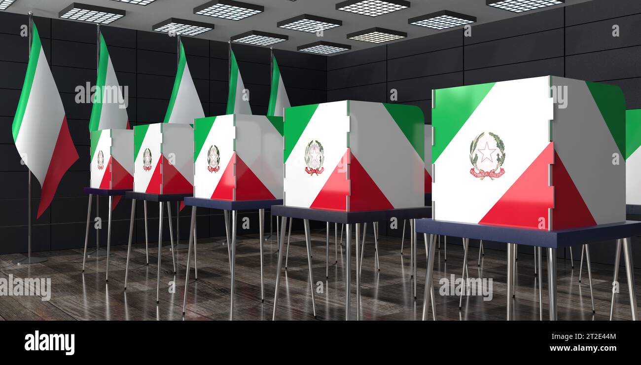 Italy - polling station and voting booths with coat of arms - election ...