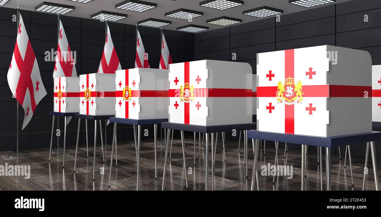 Georgia - polling station and voting booths with coat of arms ...