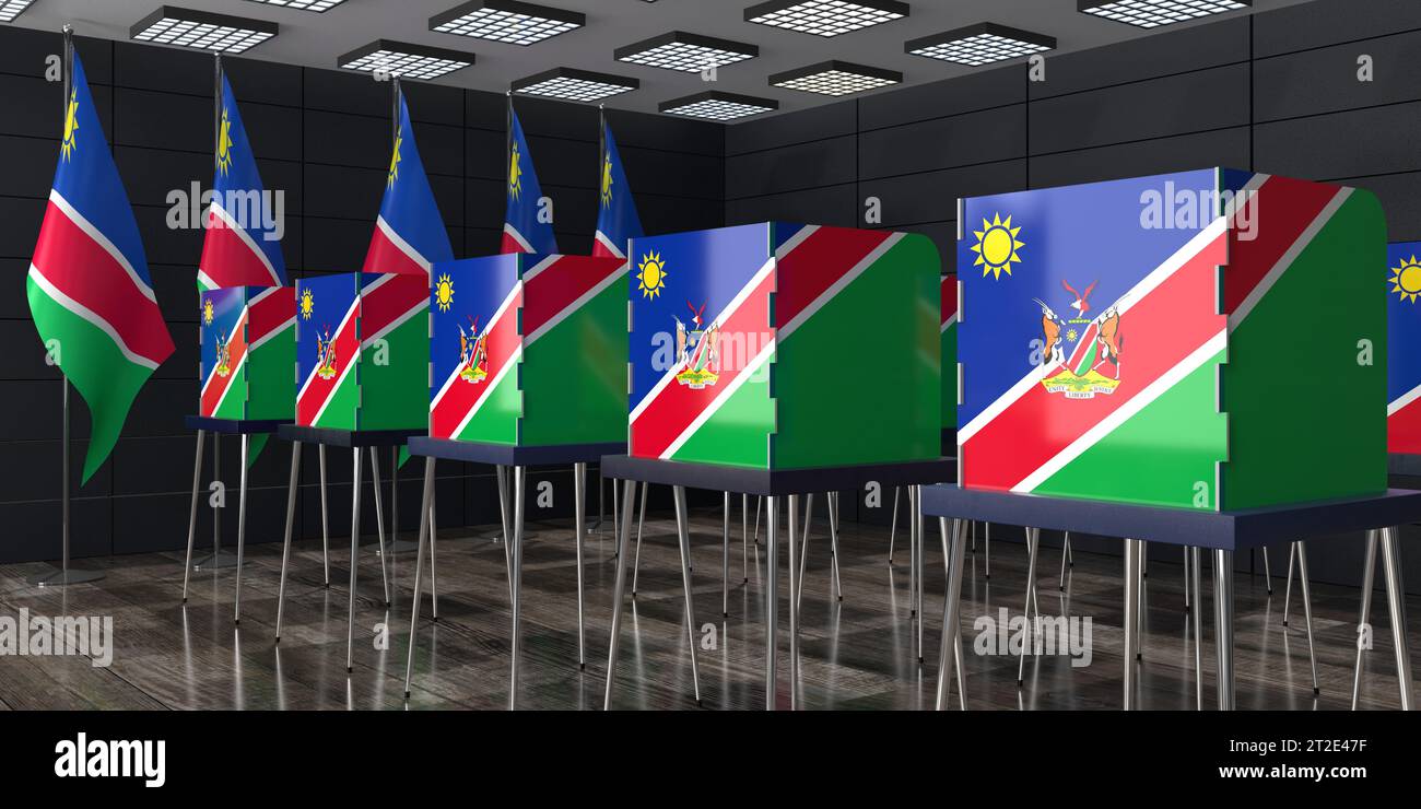 Namibia - polling station and voting booths with coat of arms ...
