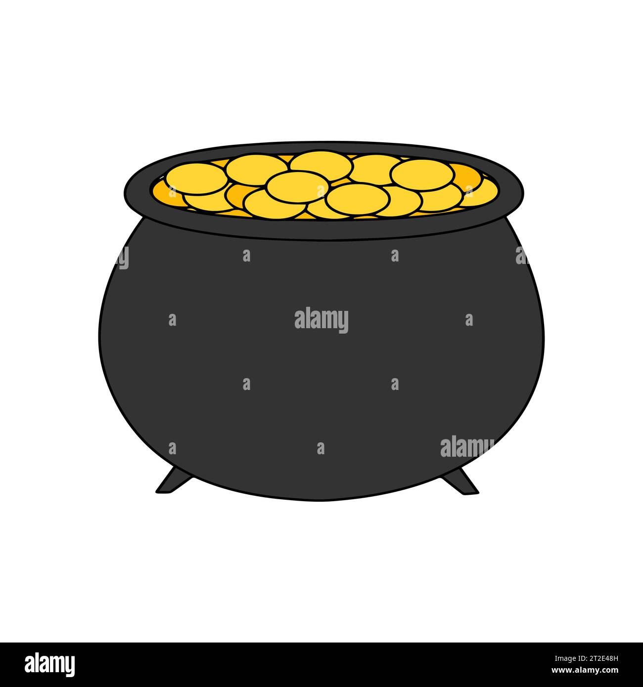 Black pot filled with gold coins. Isolated on white background. Vector ...