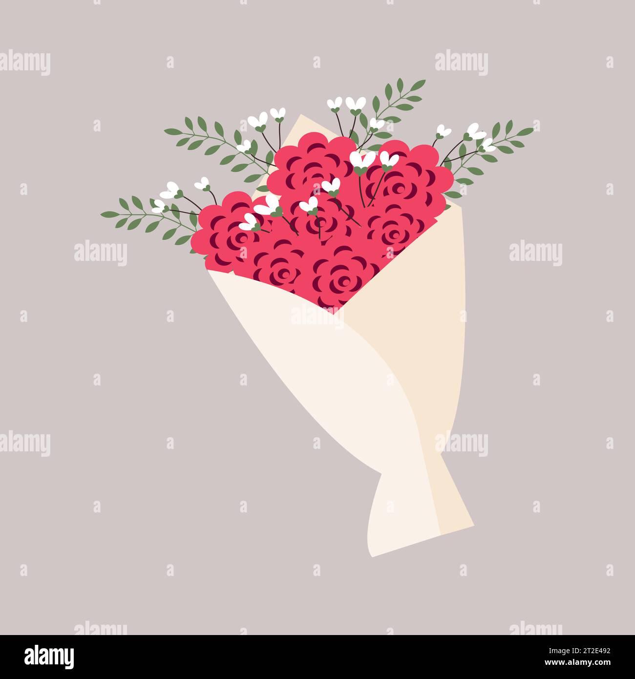 Bouquet of red roses. Illustration in flat style. A bouquet of wrapped ...