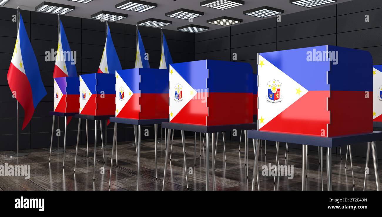 Philippines - polling station and voting booths with coat of arms ...