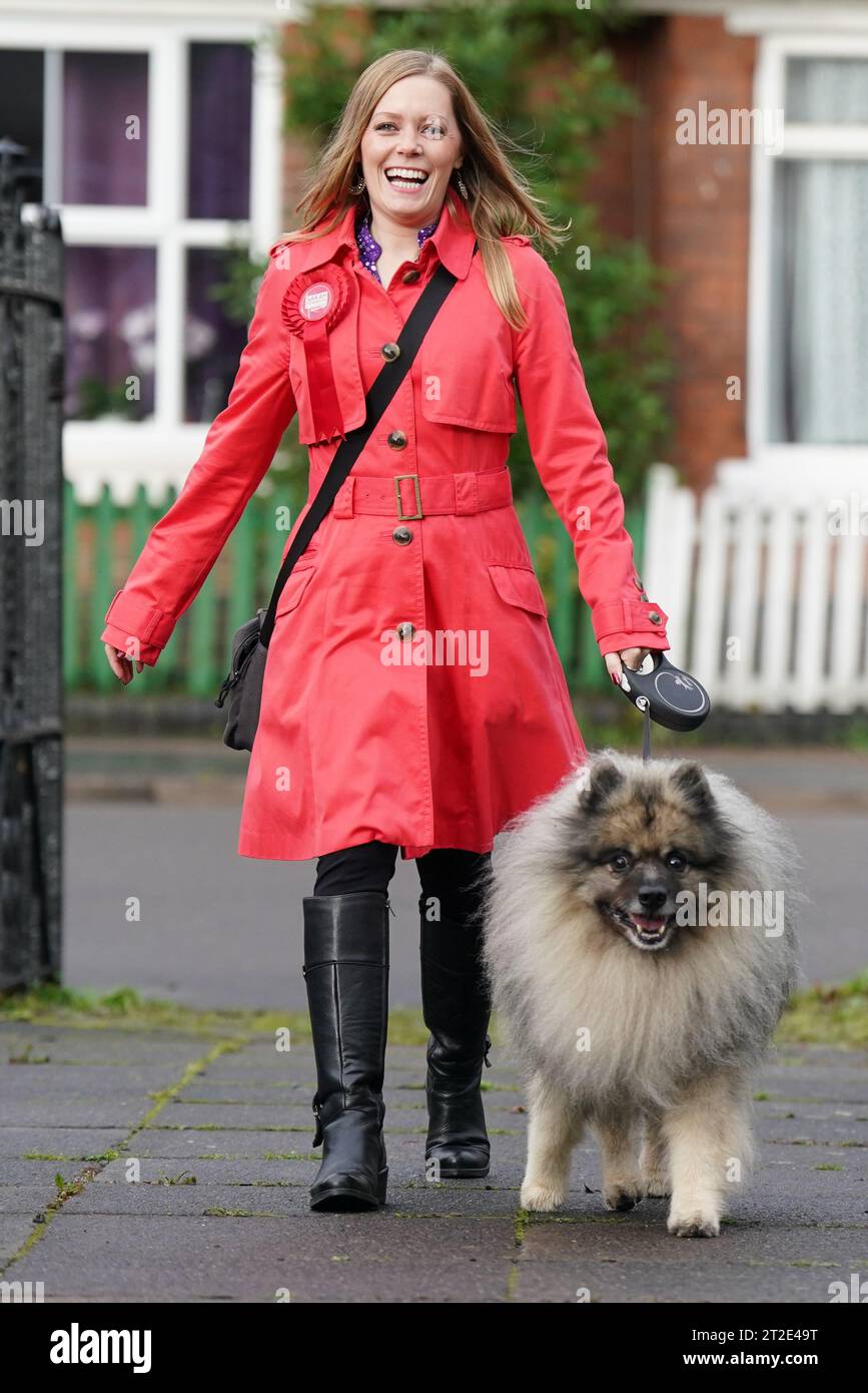 Labour candidate Sarah Edwards arrives with her dog Poykee at St John ...