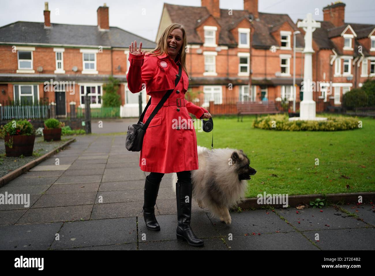 Labour candidate Sarah Edwards arrives with her dog Poykee at St John ...