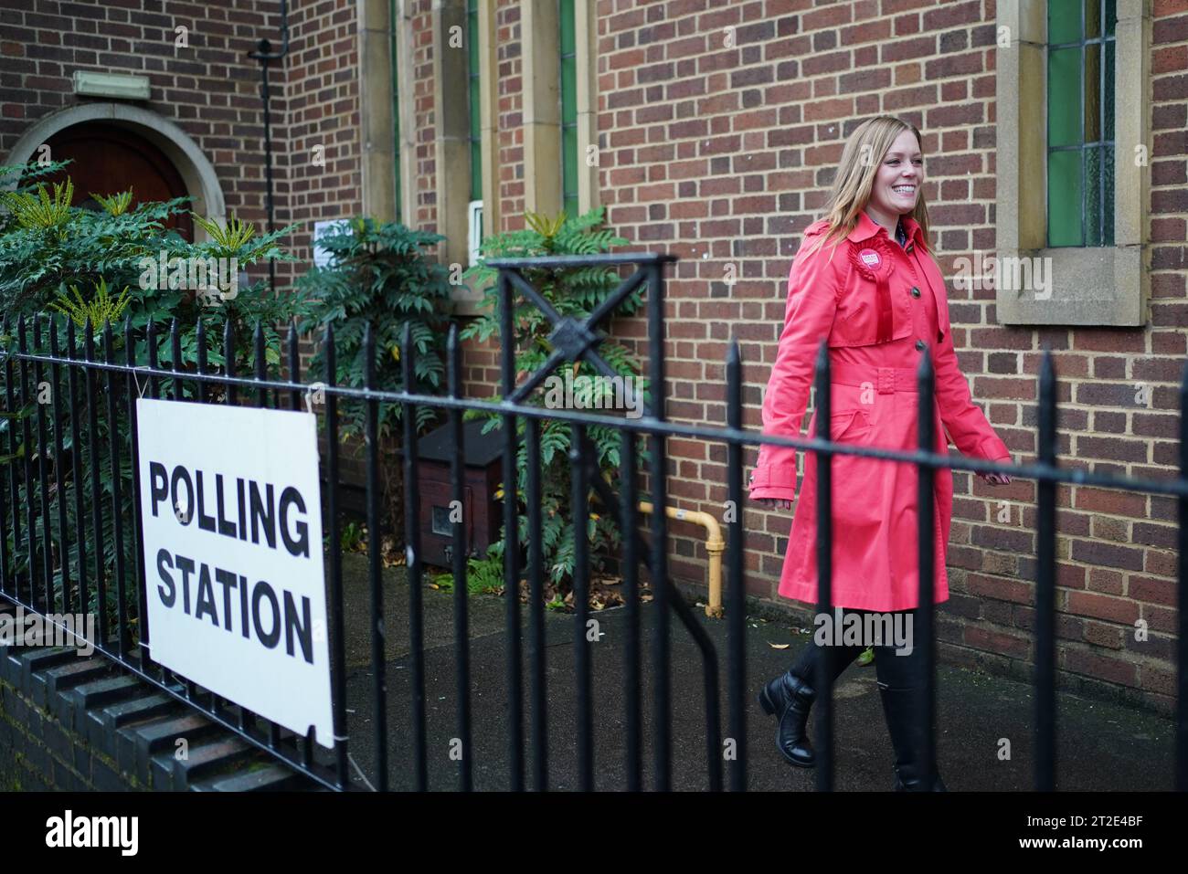 Labour candidate Sarah Edwards arrives at St John The Baptist Church in ...