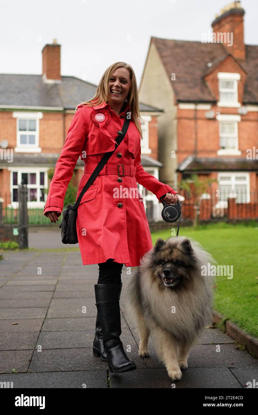 Labour candidate Sarah Edwards arrives with her dog Poykee at St John ...