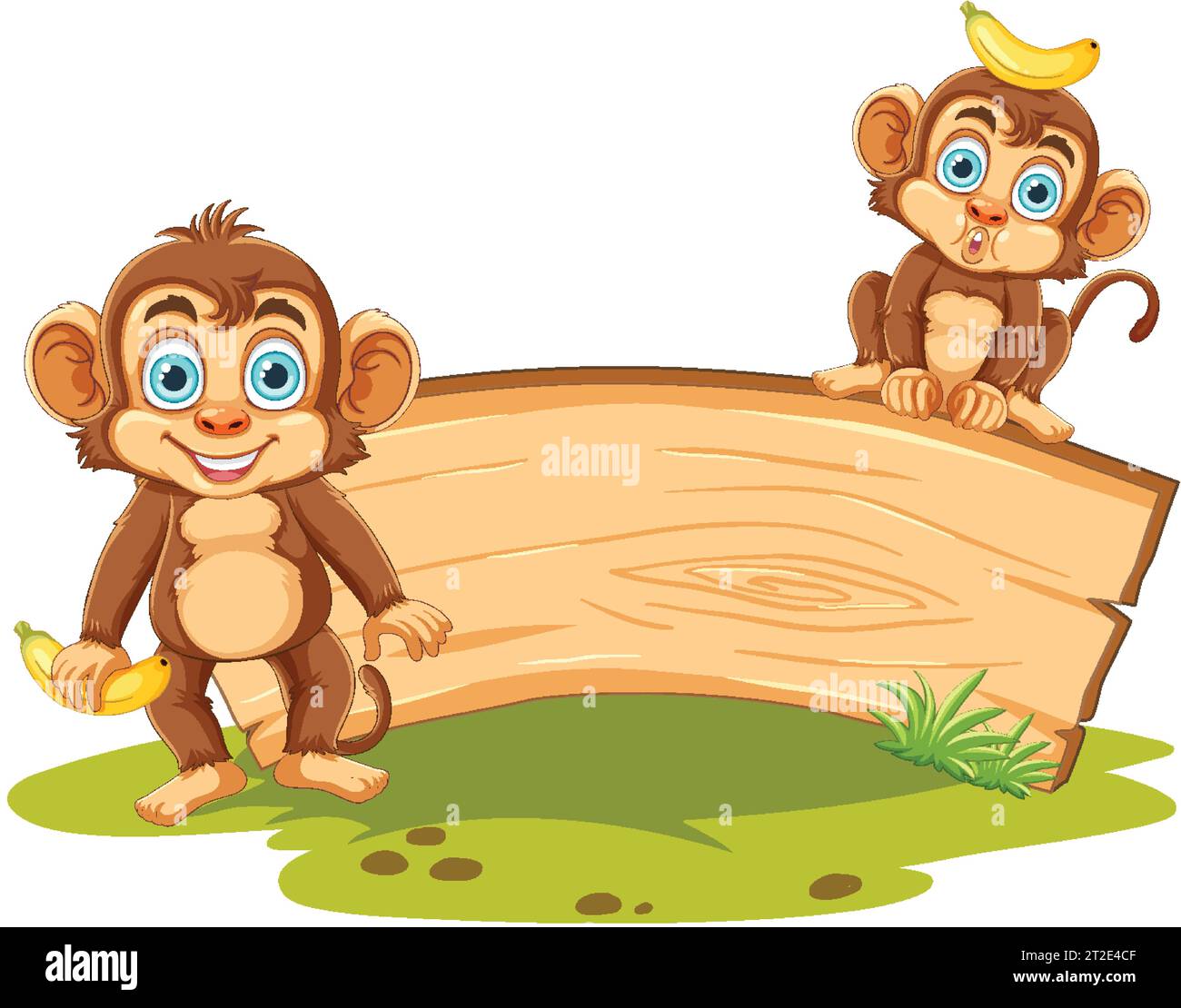A playful monkey hiding behind a wooden frame in a cartoon illustration ...
