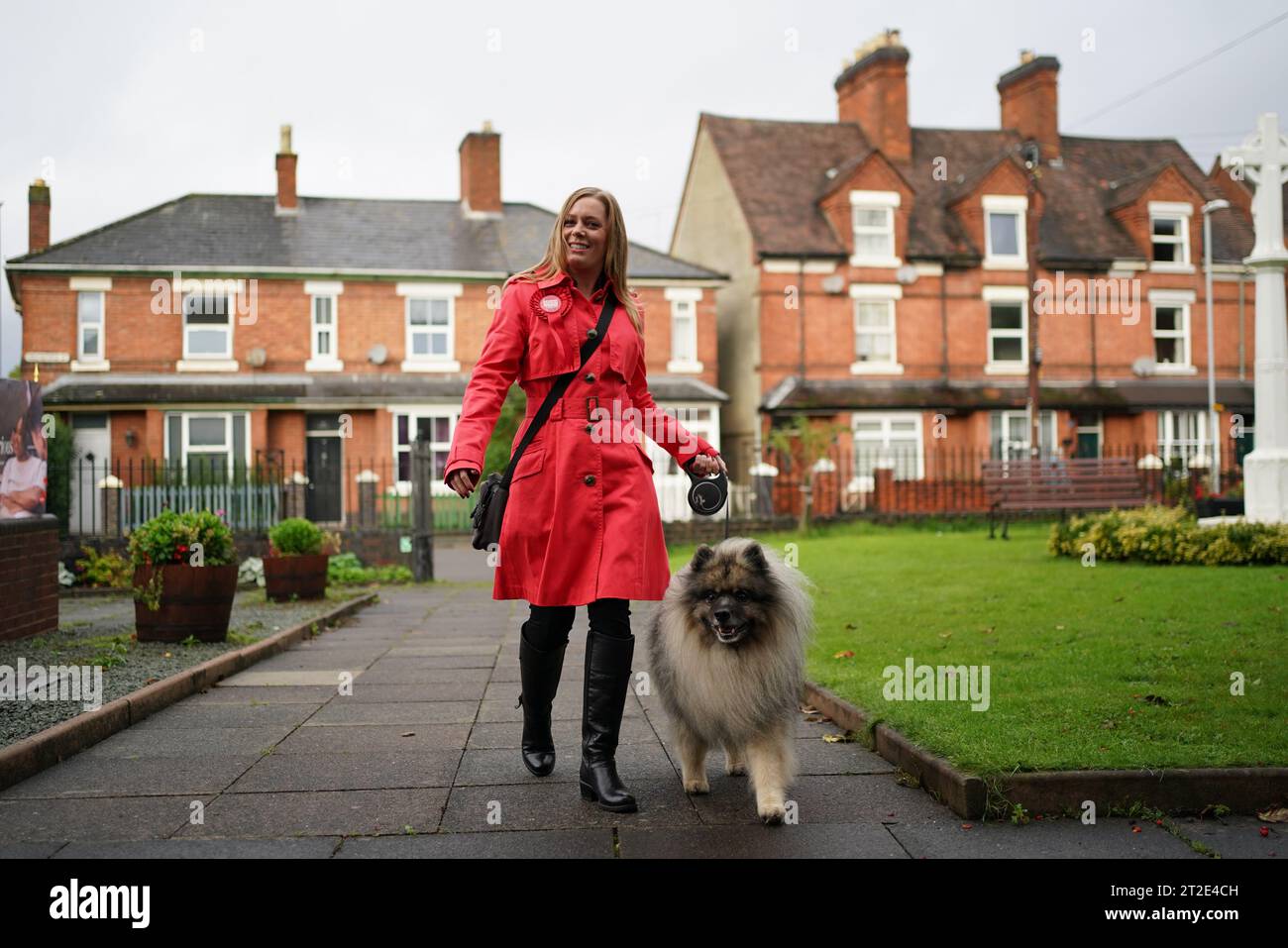 Labour candidate Sarah Edwards arrives with her dog Poykee at St John ...