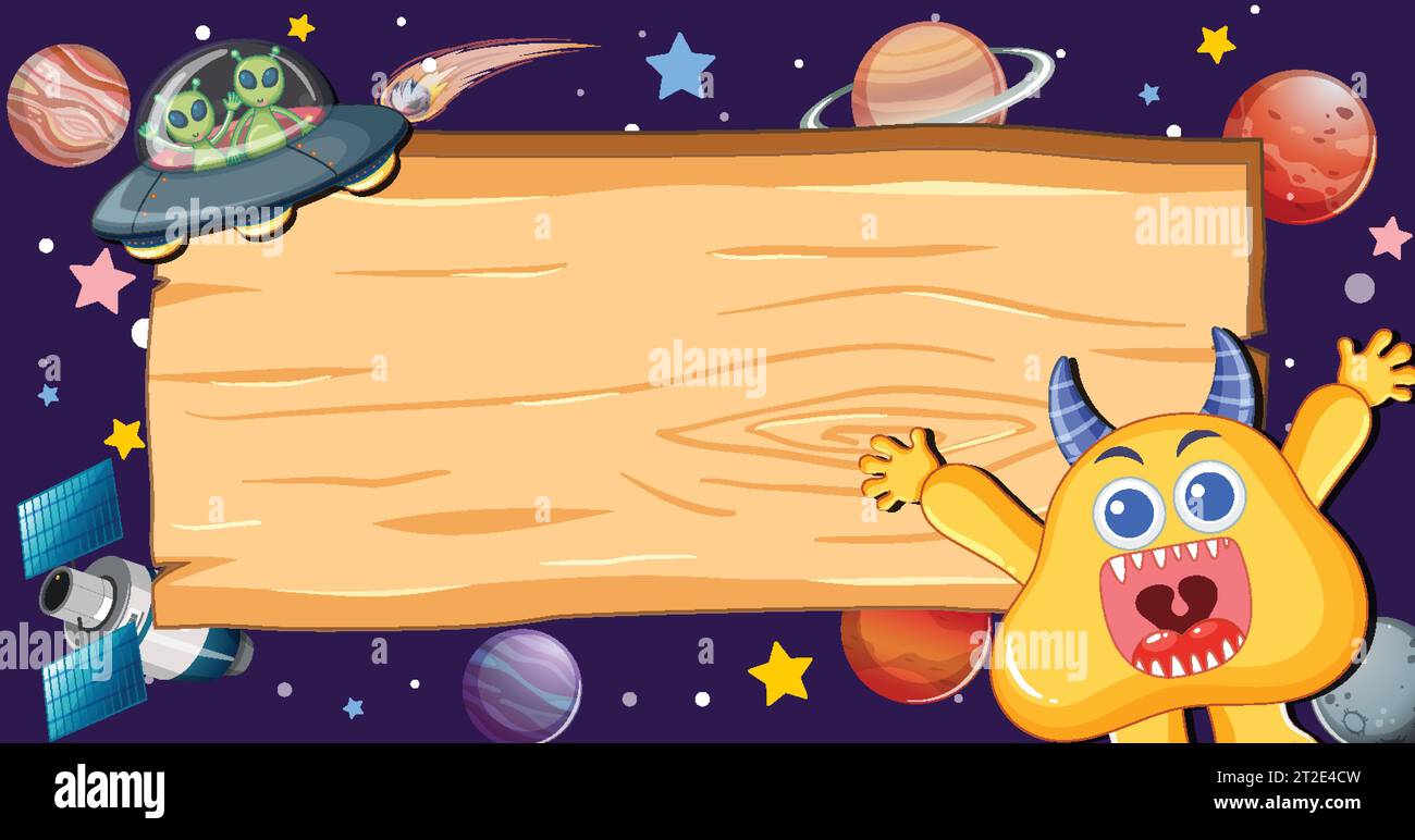 A vector cartoon illustration of an alien monster surrounded by a ...