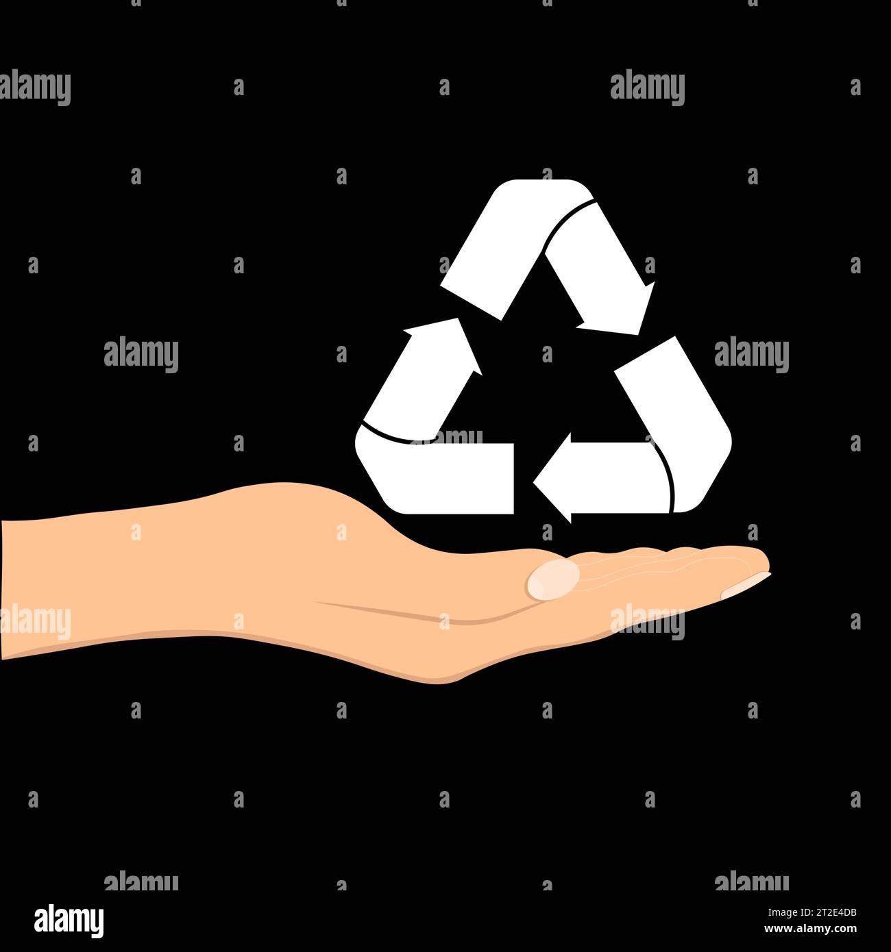 Conceptual image, help and care for recycling. Green triangular recycle ...