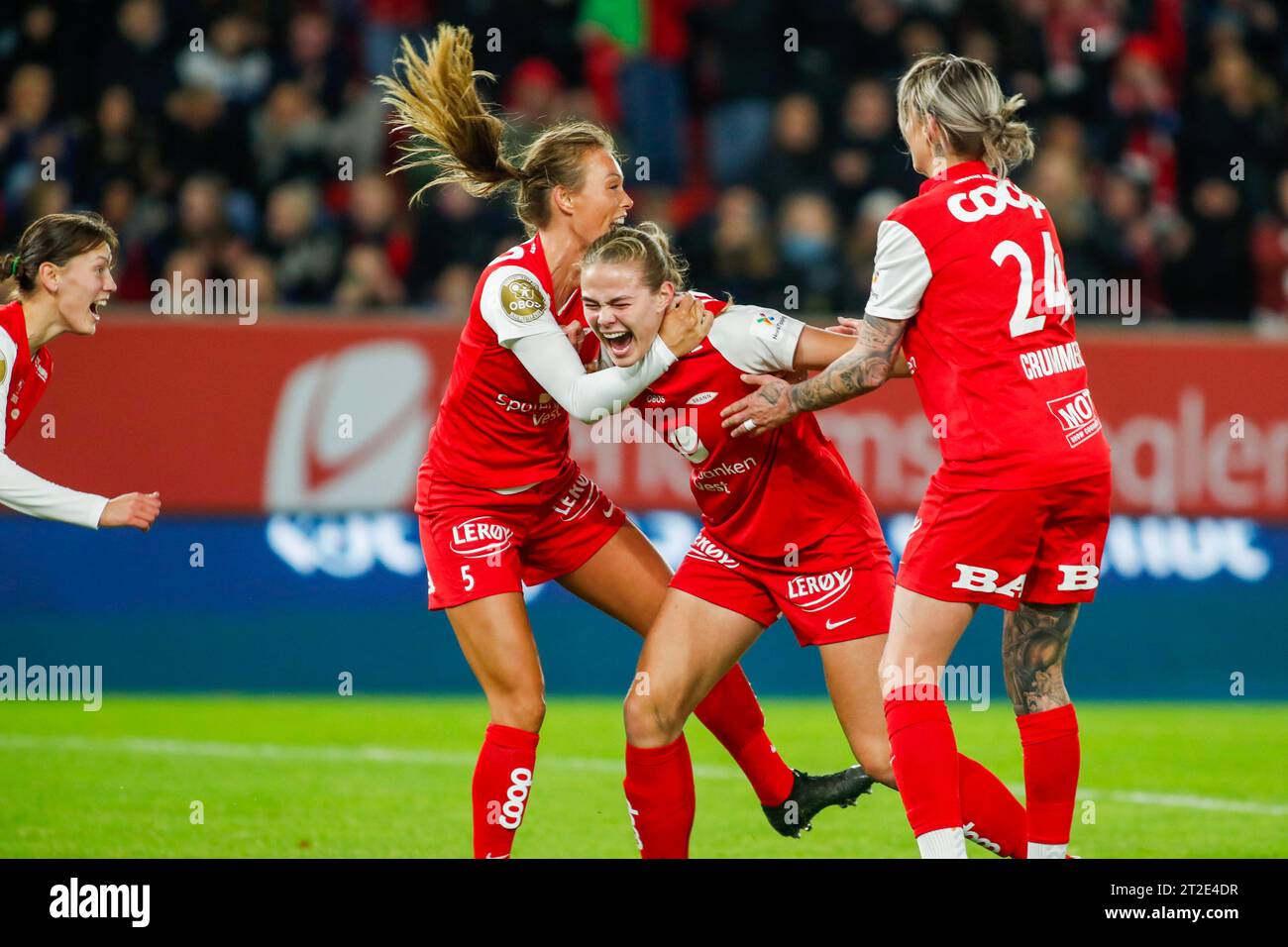 Bergen 20231018.Brann's Marthine Ostenstad celebrates his 1-0 score in ...