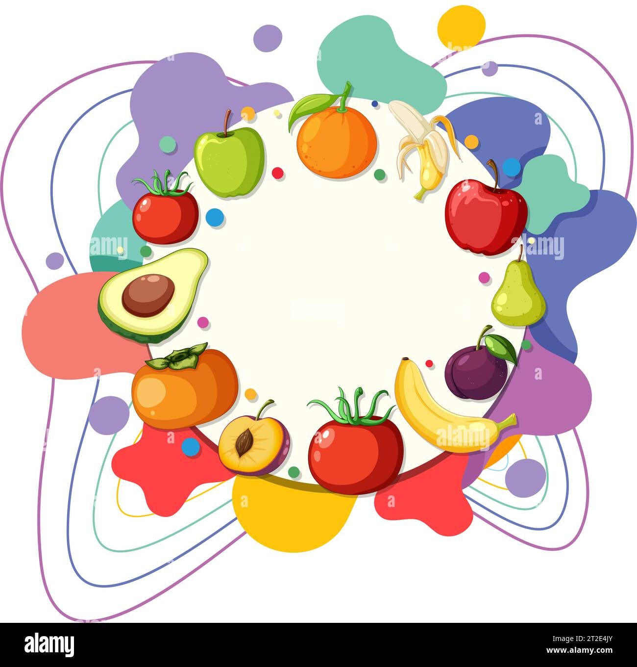 Vector cartoon illustration of a fruit-adorned circle template Stock ...