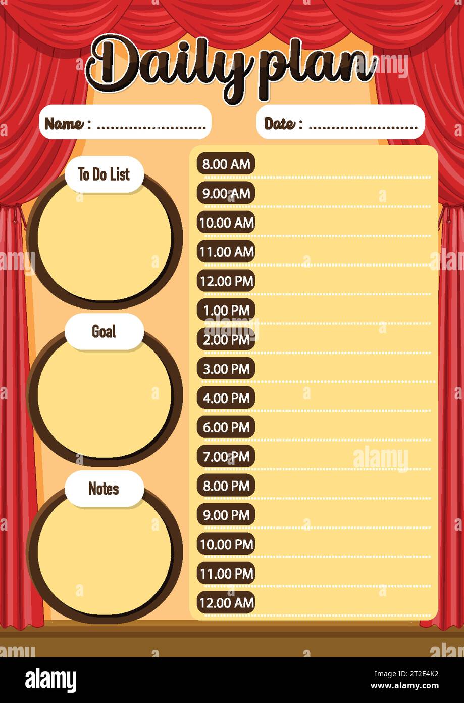 A vector cartoon illustration of a daily plan and schedule divided by ...