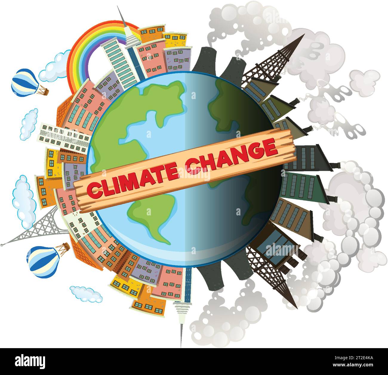 A contrasting illustration depicting the impact of climate change Stock ...
