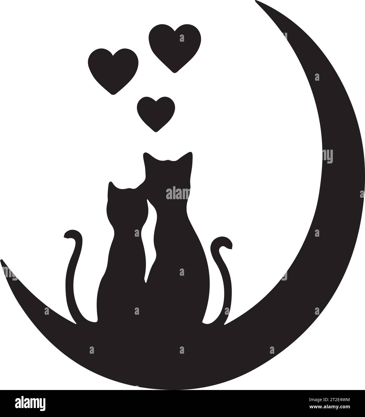 Two cats silhouettes sitting on the moon, vector. Cartoon character ...