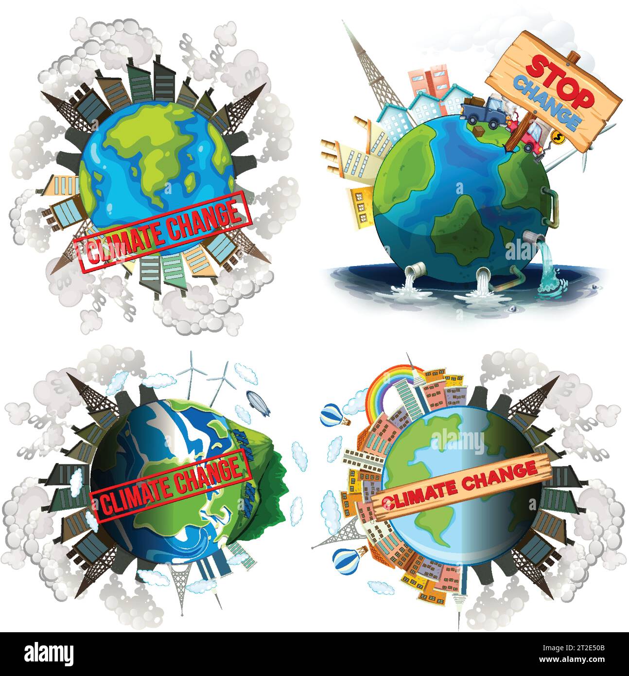 Vector cartoon illustrations to raise awareness about climate change ...