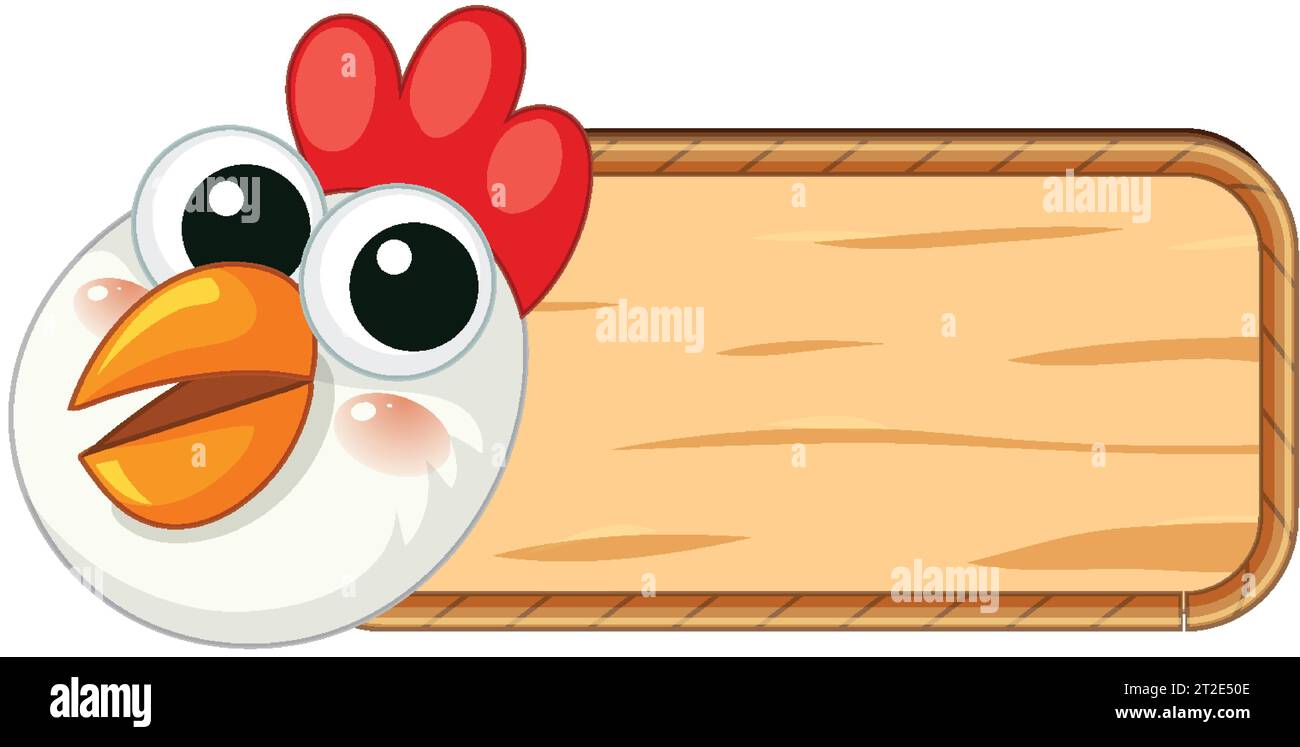 A vector cartoon illustration of a chicken head on a wooden frame ...