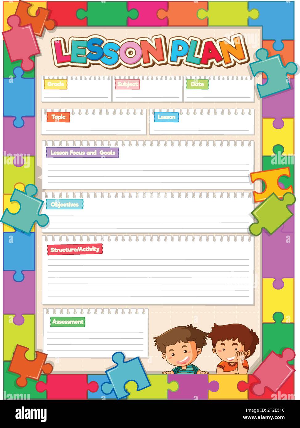 A vibrant and engaging daily lesson plan template with puzzle-inspired ...